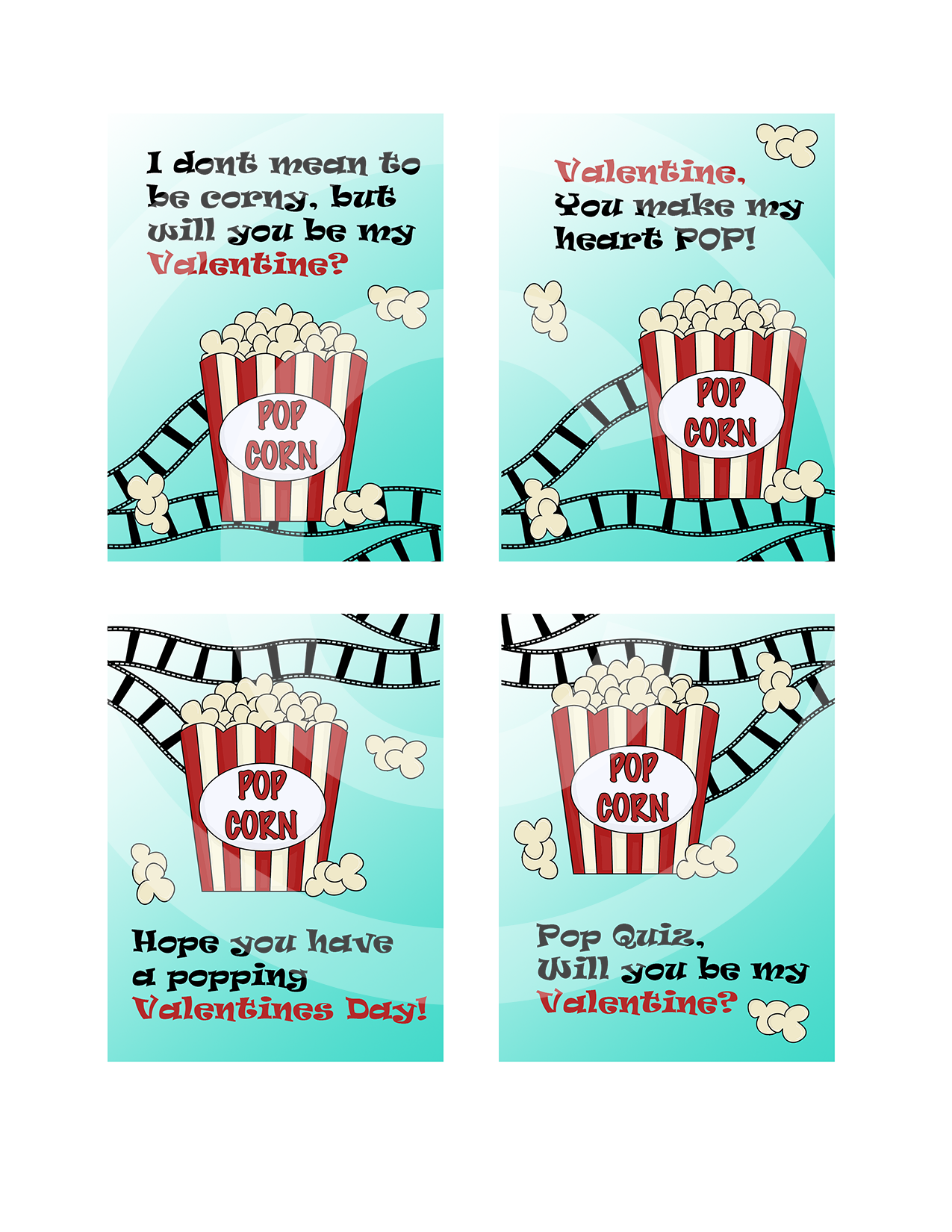 Popcorn Valentines Day Cards for $5.00 | Valentines Day Cards